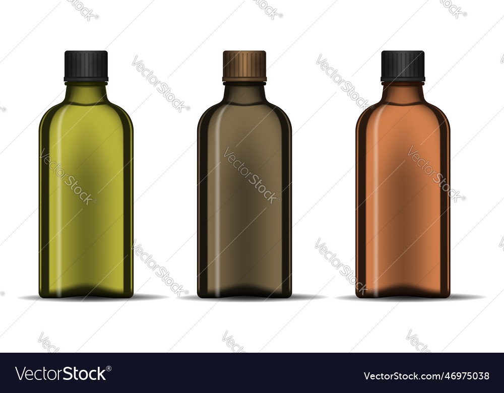 Set Of Clear Dark Color Glass Bottles With Screw Vector Image