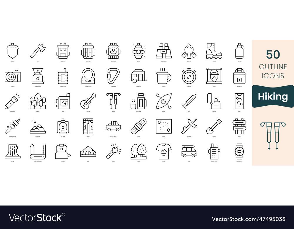 Set of hiking icons thin linear style icons pack Vector Image