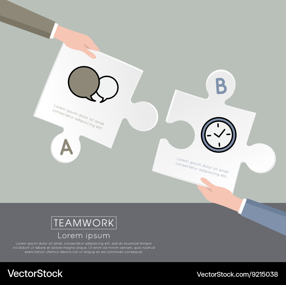 Two hands connecting puzzle pieces Royalty Free Vector Image