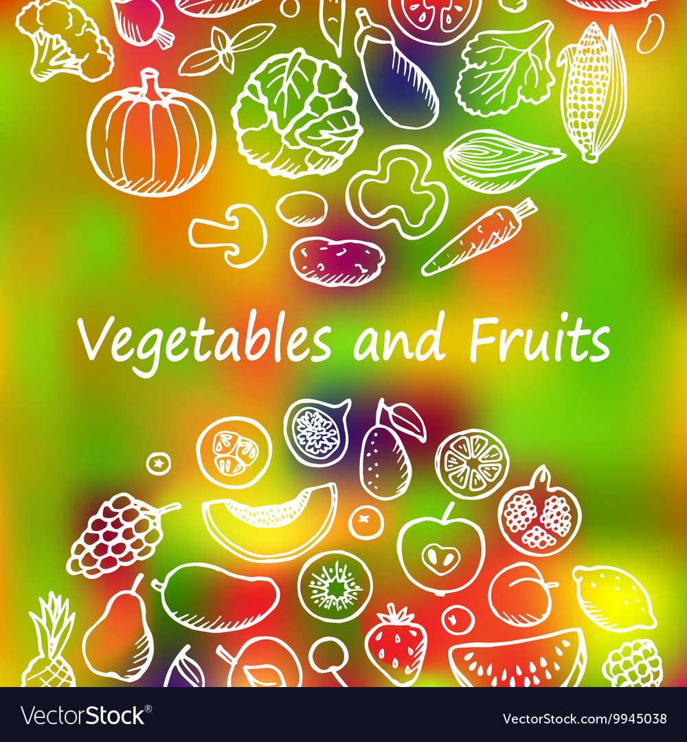 Vegetables and fruits doodle set Royalty Free Vector Image