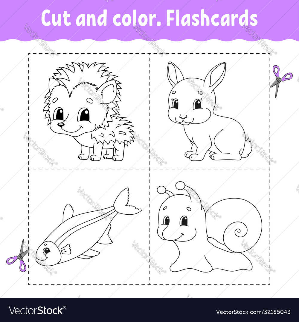 Cut and color flashcard set coloring book Vector Image