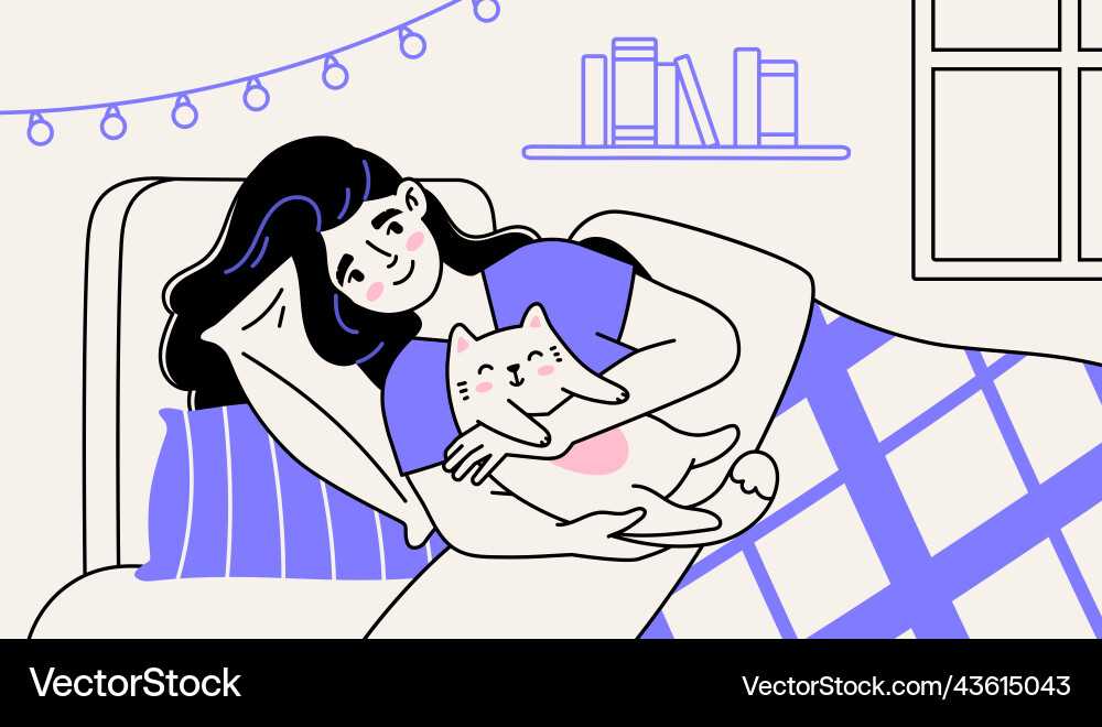Cute person and cat concept Royalty Free Vector Image