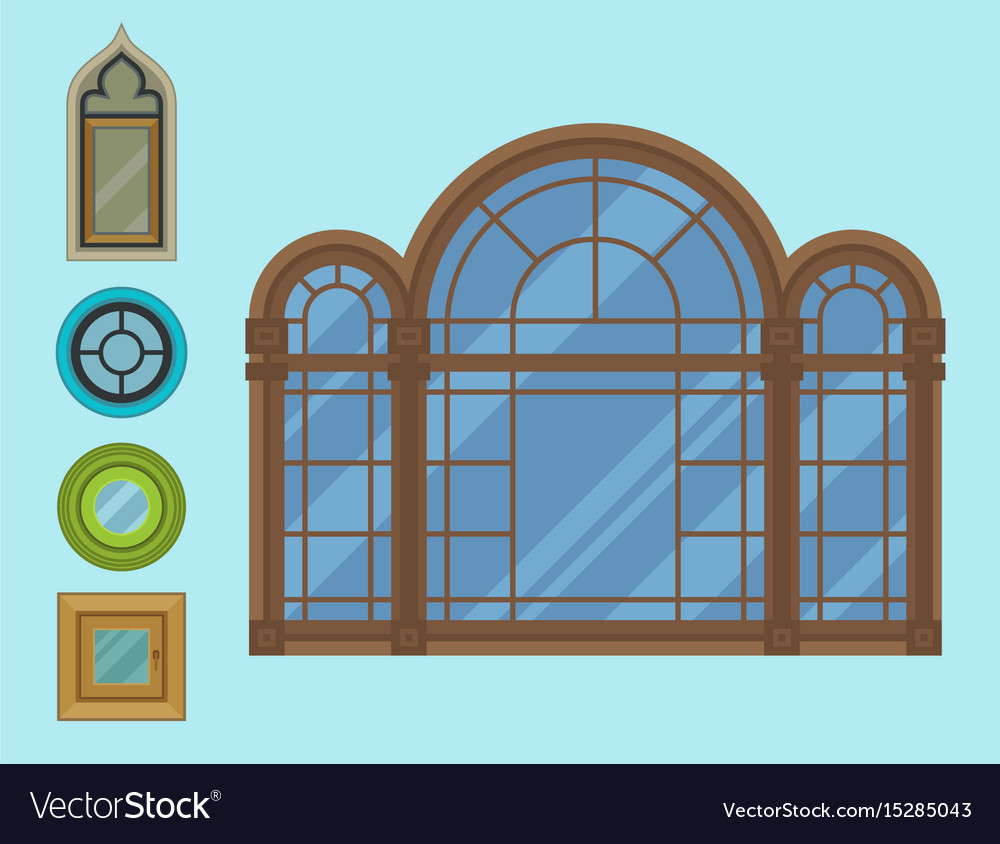 Different types house windows elements flat style Vector Image