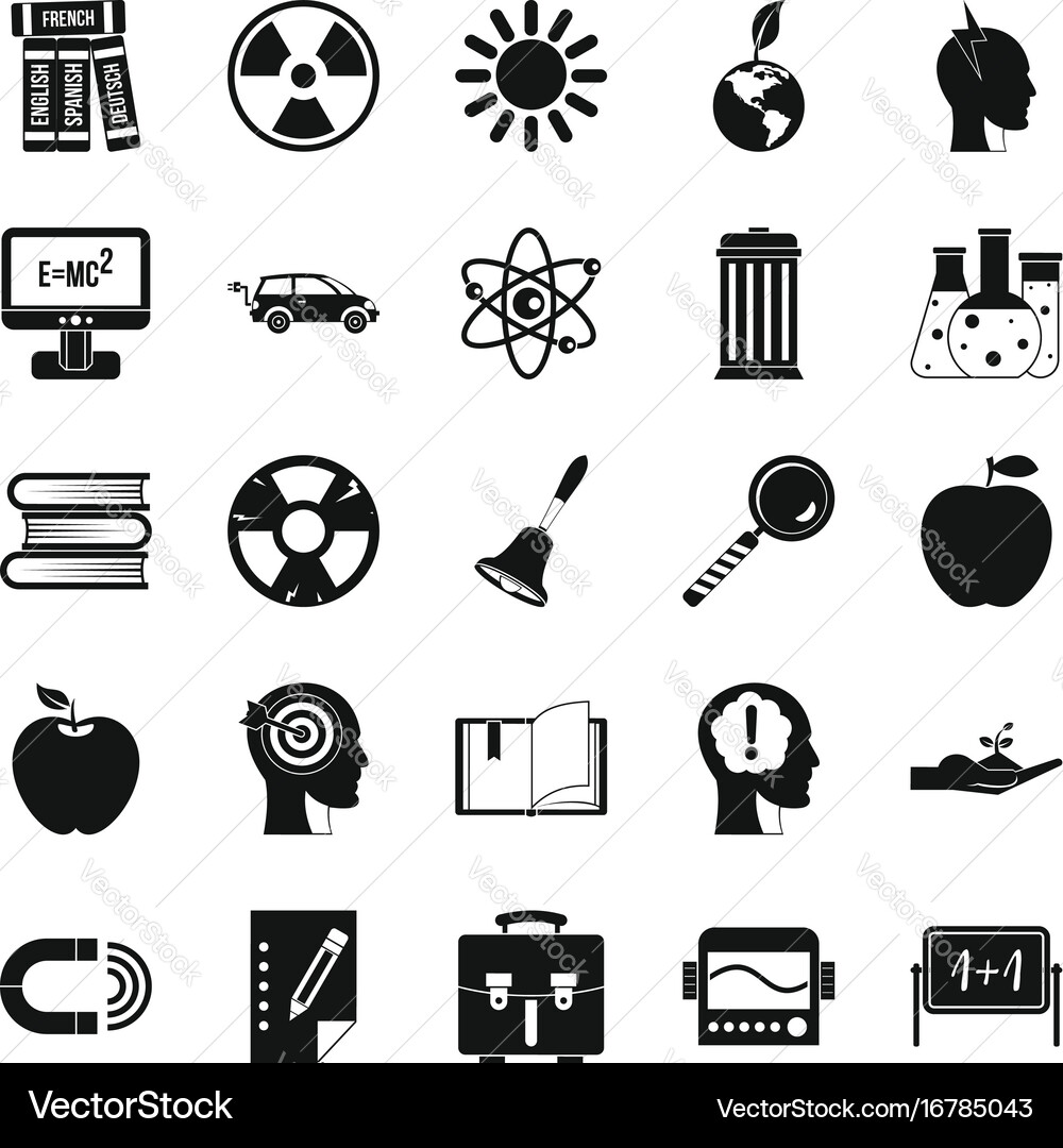 Discoveries icons set simple style Royalty Free Vector Image