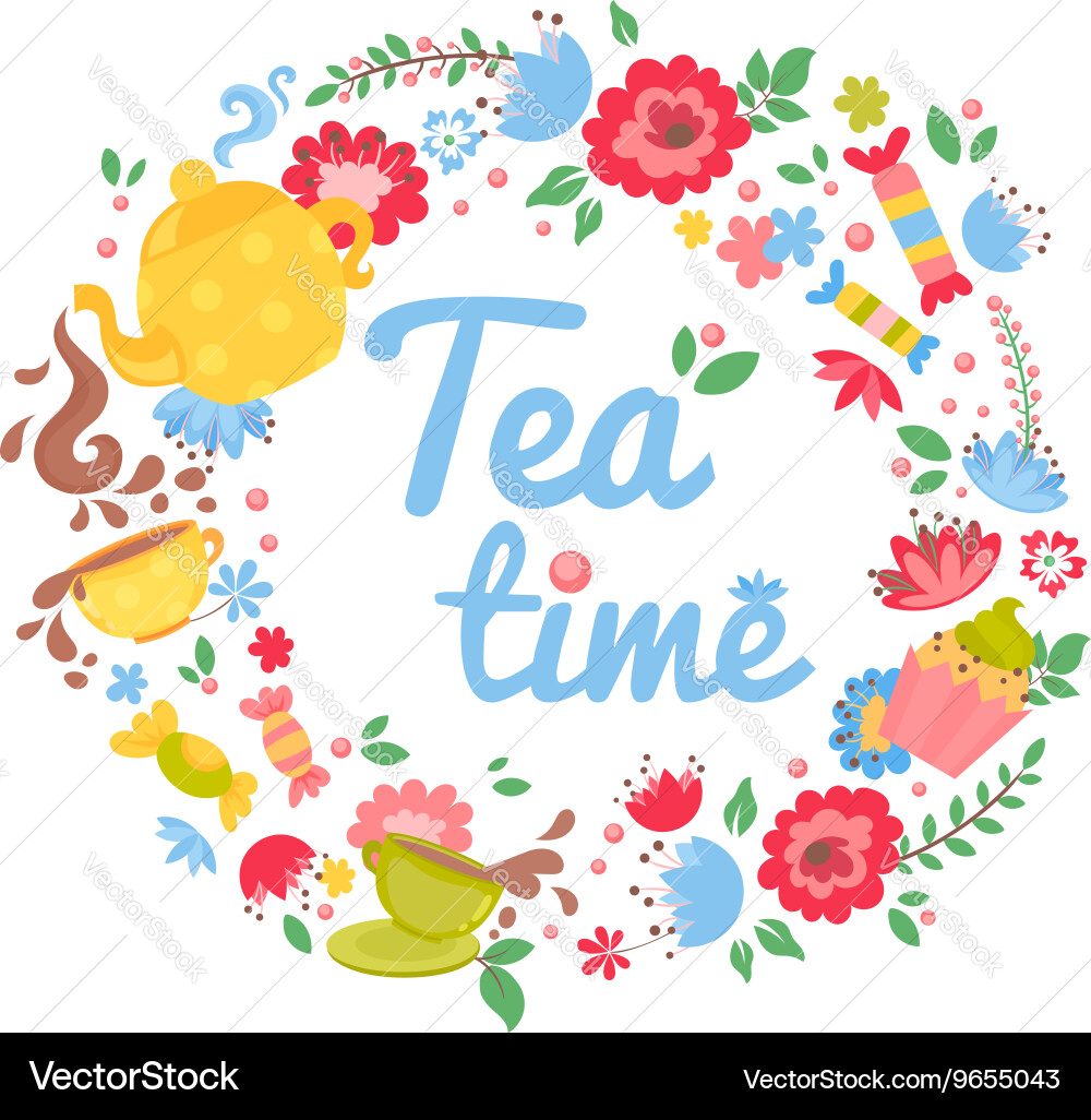 Elegant tea time floral wreath Royalty Free Vector Image