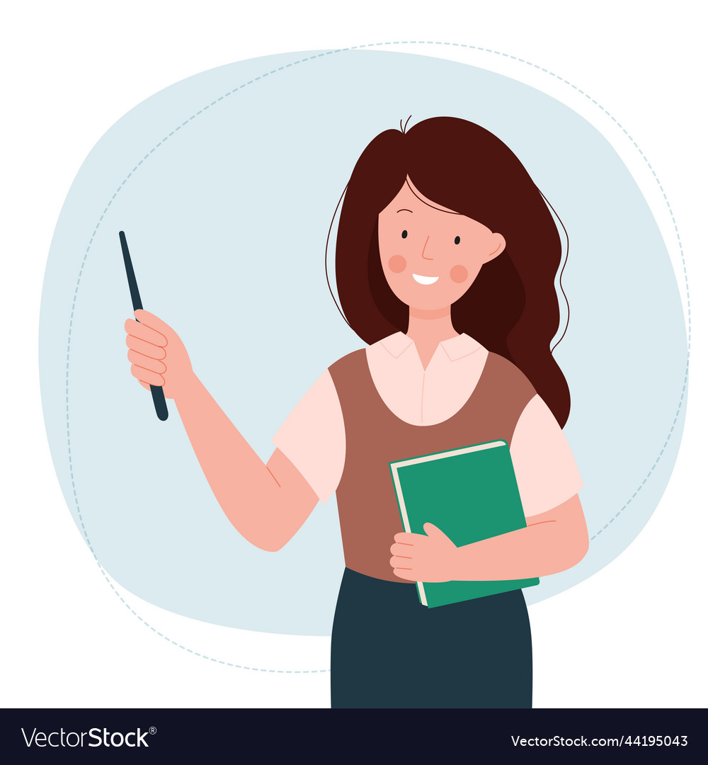 Female teacher cute woman stands with pointer Vector Image
