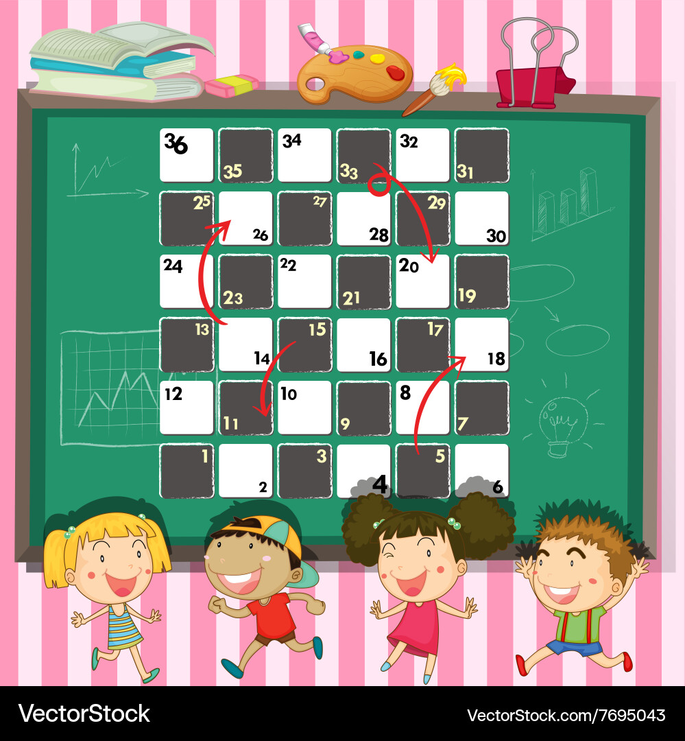 Game template with children in the classroom Vector Image