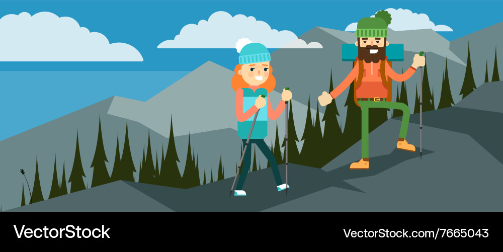 Hikers walking in outdoor Royalty Free Vector Image