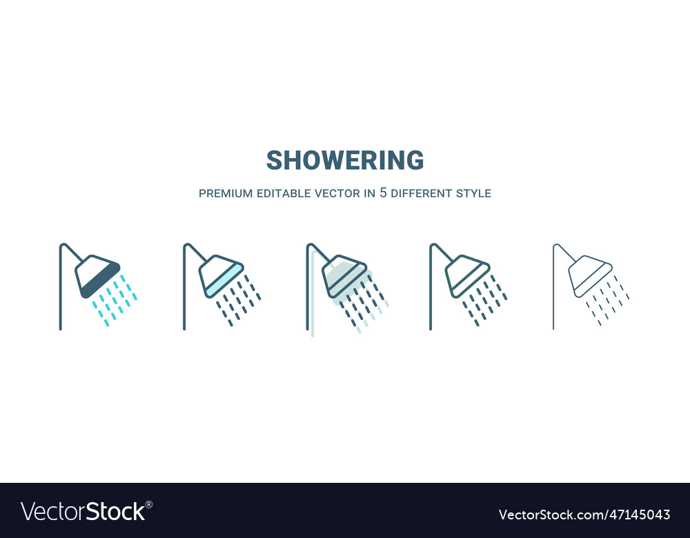 Showering icon in 5 different style outline Vector Image Showering icon in 5 different style outline Vector Image