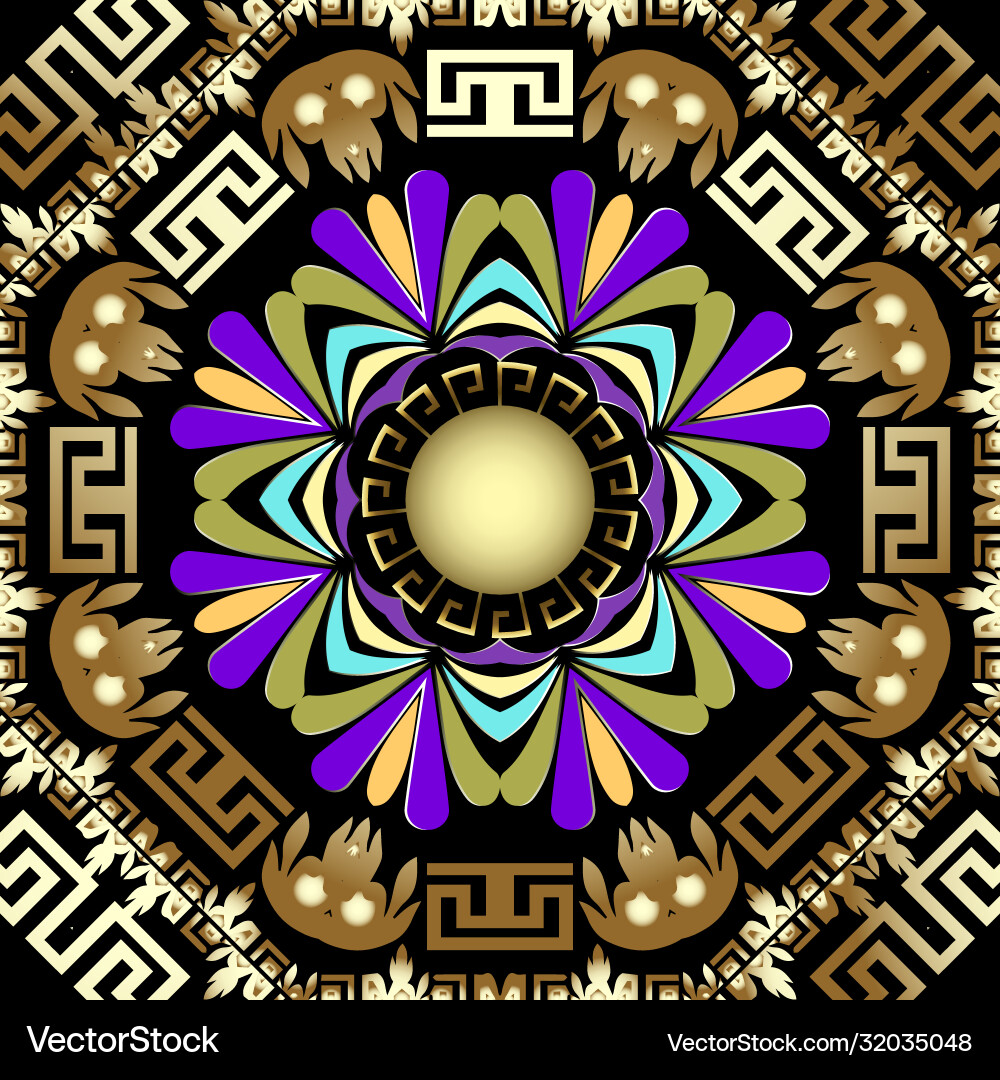 Floral colorful greek seamless pattern Royalty Free Vector