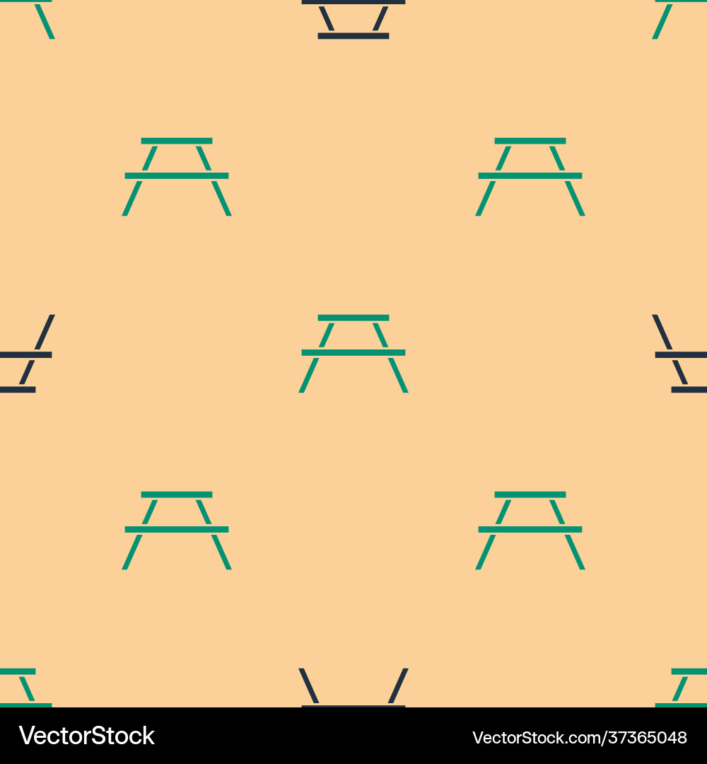 Green and black picnic table with benches Vector Image