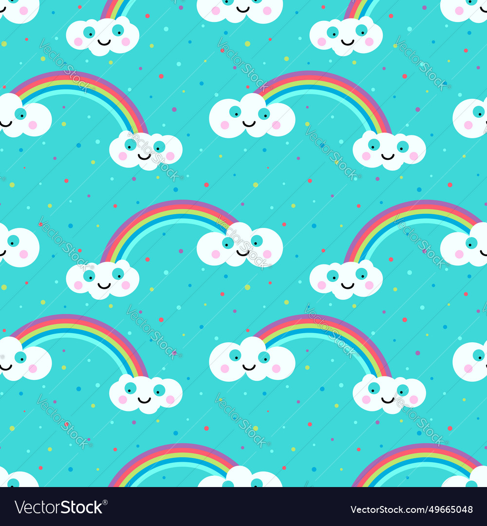 Rainbow and clouds seamless pattern Royalty Free Vector