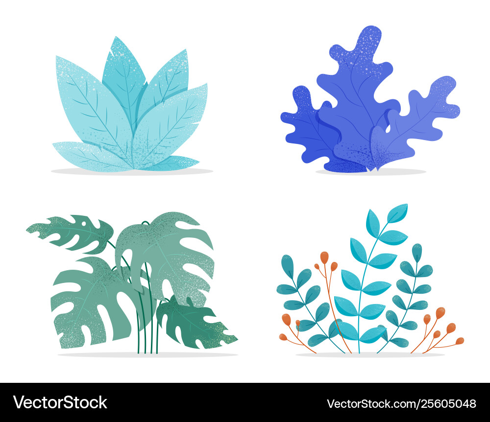 Set flat colorful style leaves isolated Royalty Free Vector