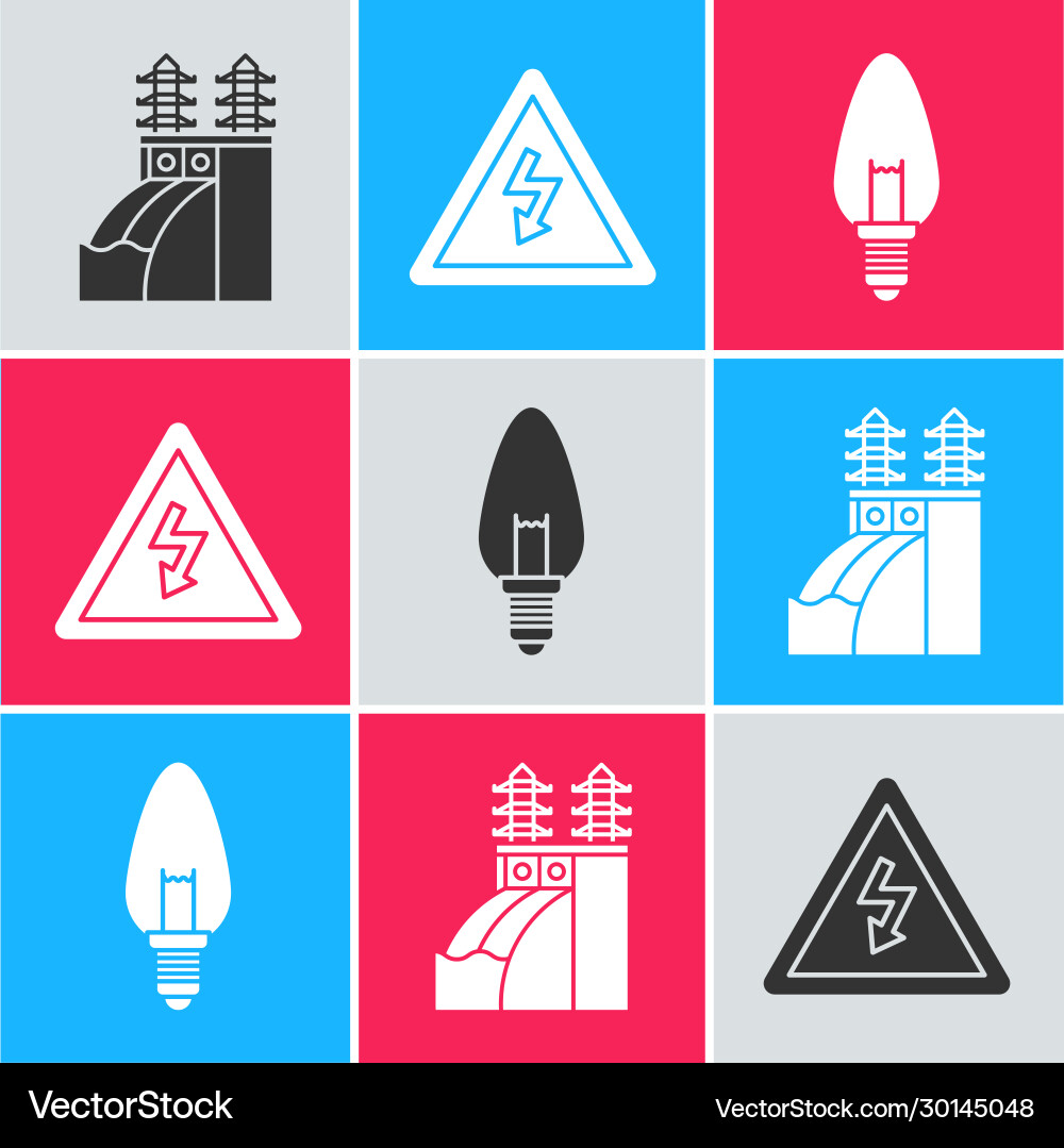 Set nuclear power plant high voltage sign Vector Image