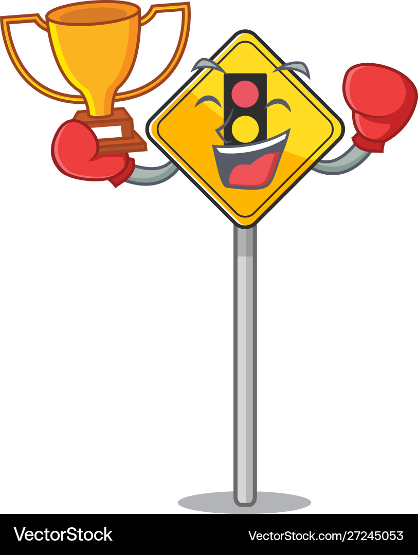 Boxing winner traffic light ahead on roadside Vector Image