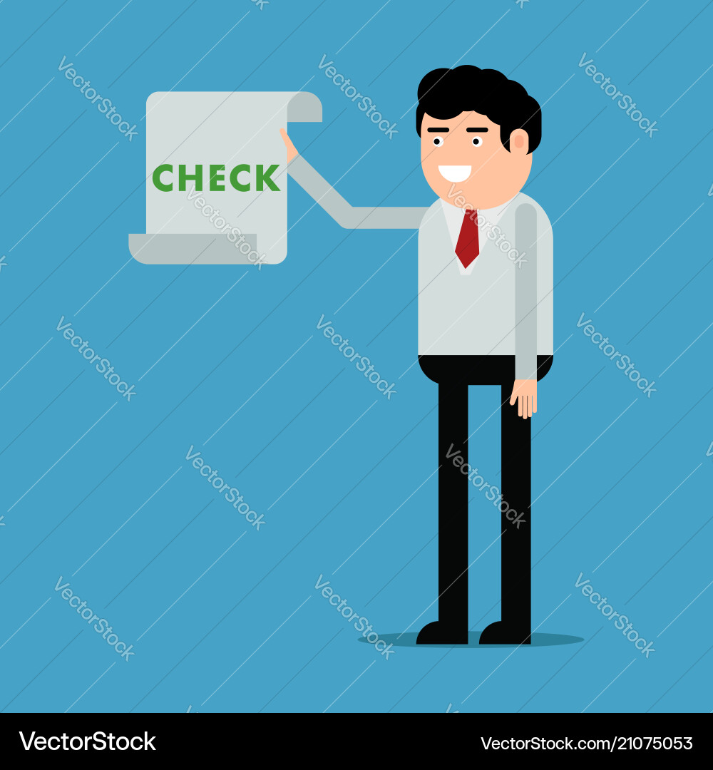 Businessman showing a check Royalty Free Vector Image
