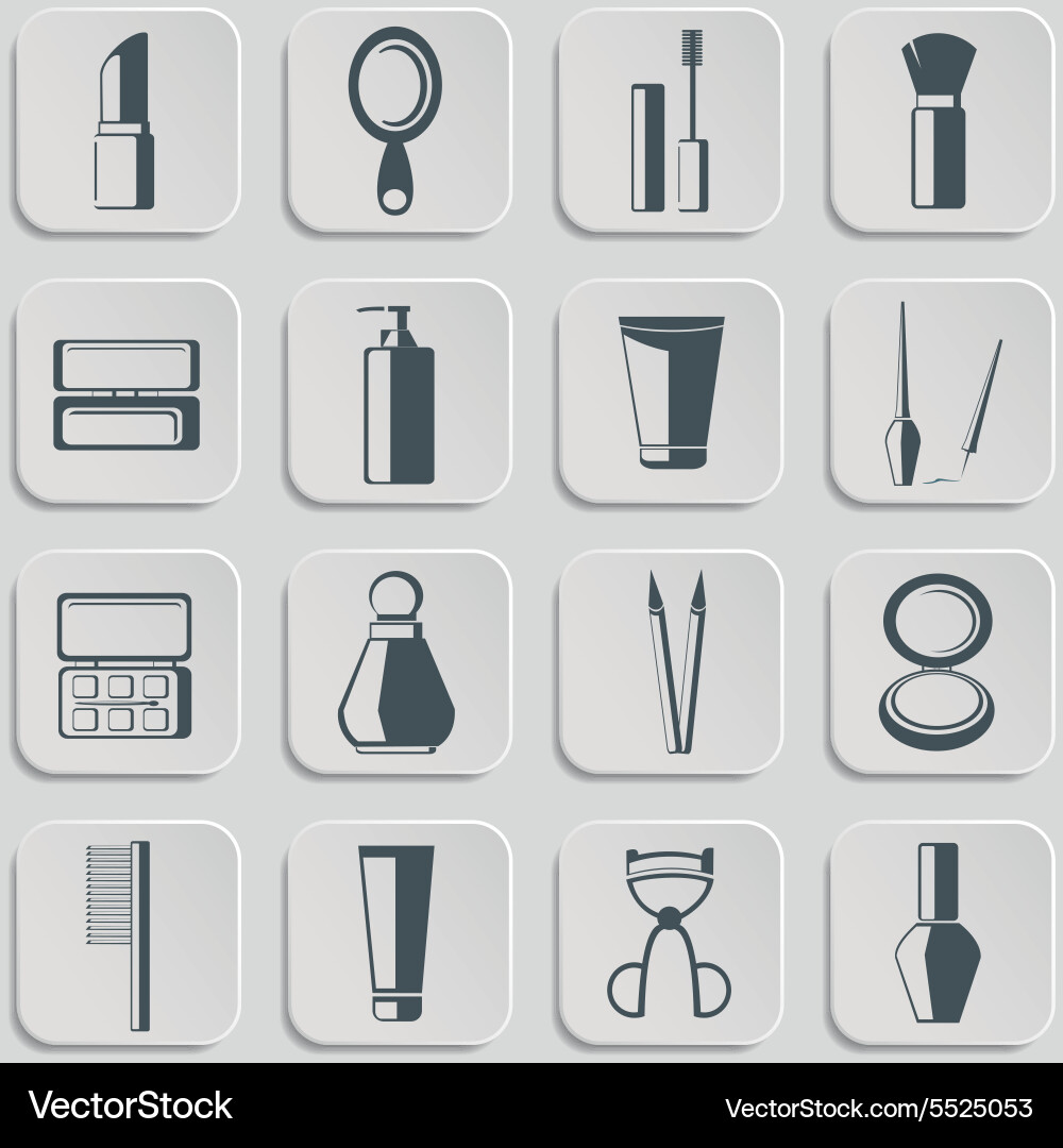 Cosmetics icons set on gray Royalty Free Vector Image