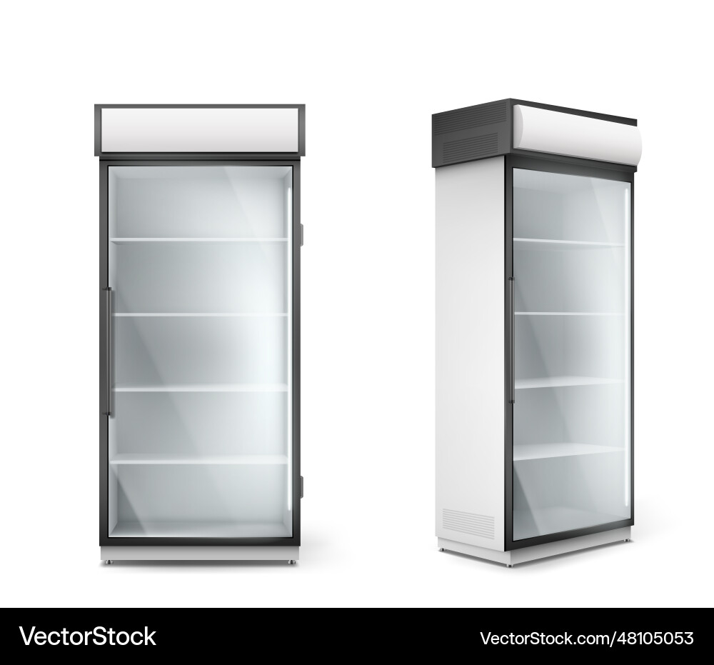 Empty refrigerator with transparent glass door Vector Image