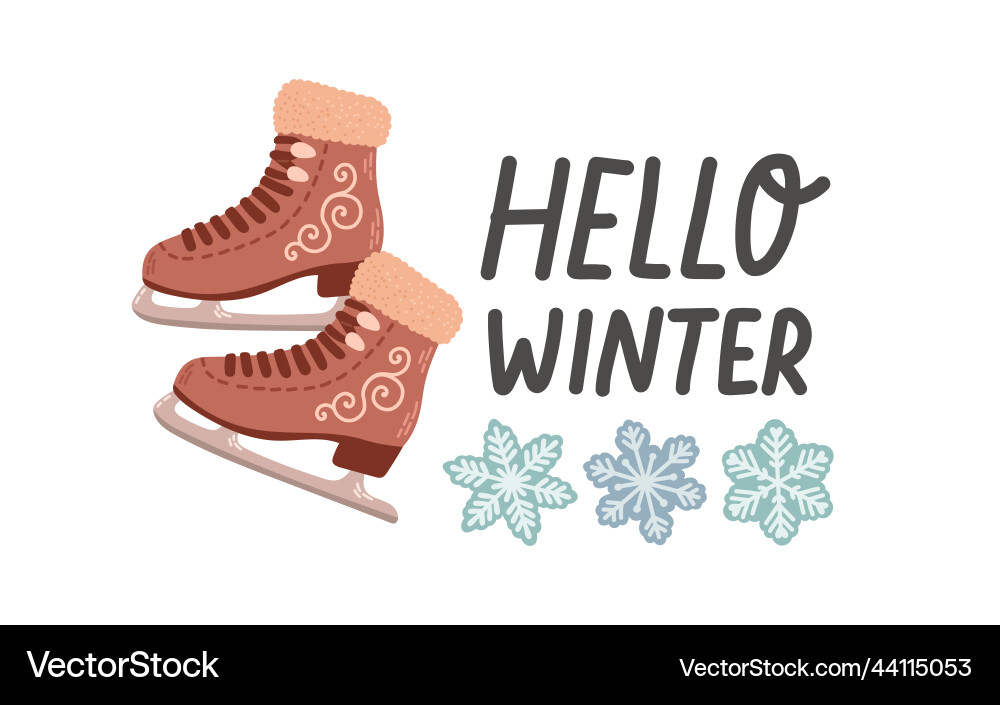 Figure skating skates lettering flat design Vector Image