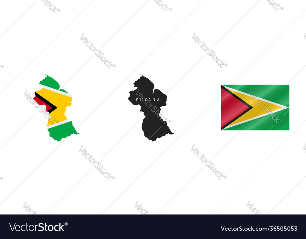Guyana detailed flag map silhouette Royalty Free Vector