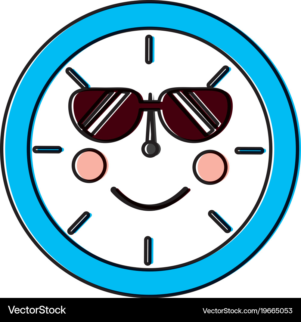Kawaii round clock time cartoon character Vector Image