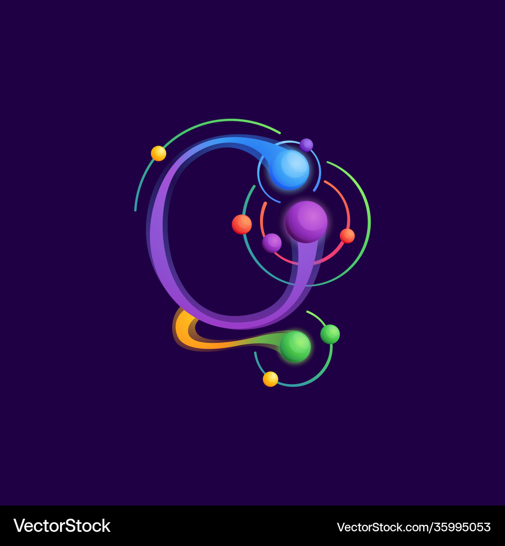 Q letter logo with atoms orbits Royalty Free Vector Image