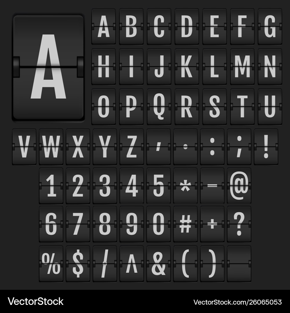Realistic flip alphabet and numbers Royalty Free Vector