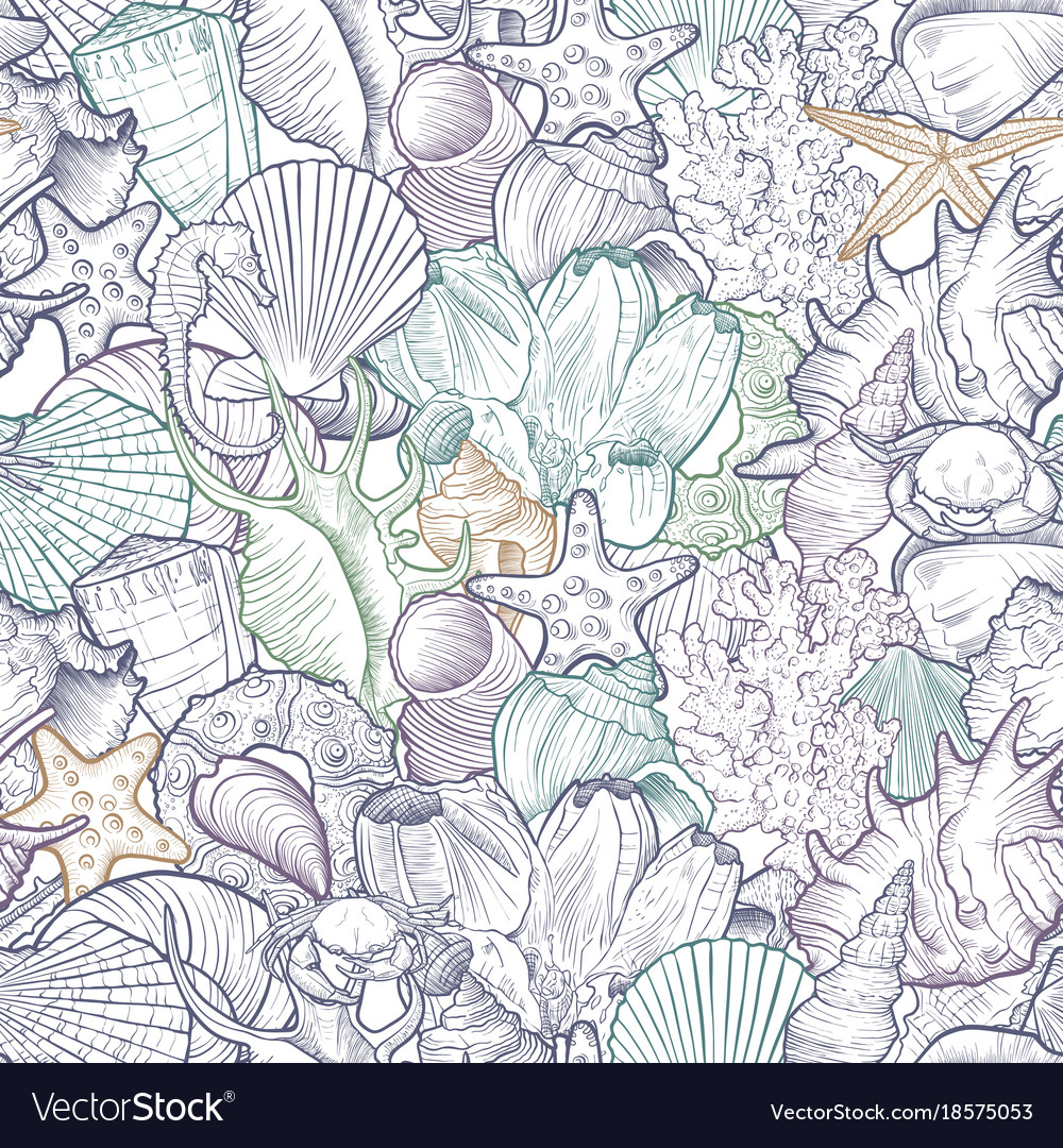 Seamless pattern with seashells Royalty Free Vector Image