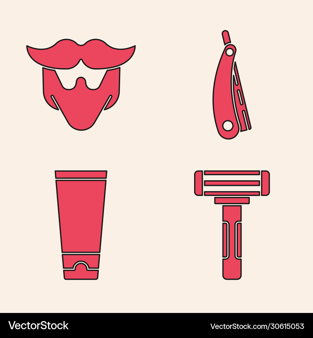 Set shaving razor mustache and beard straight Vector Image