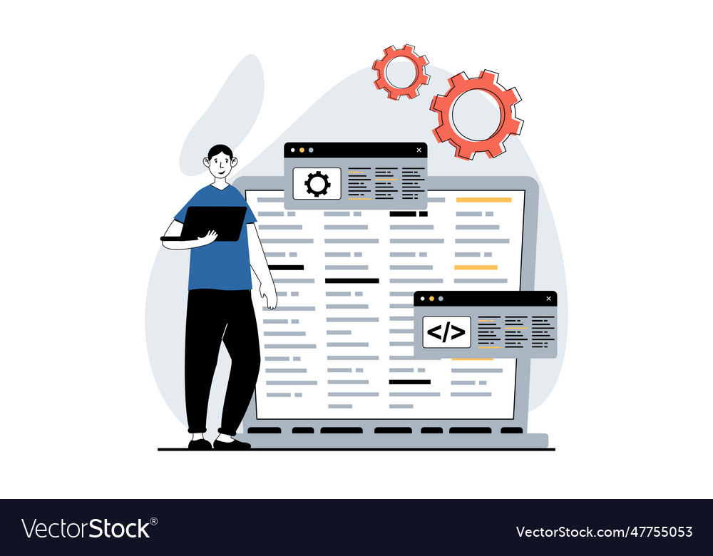 Software development concept with people scene Vector Image