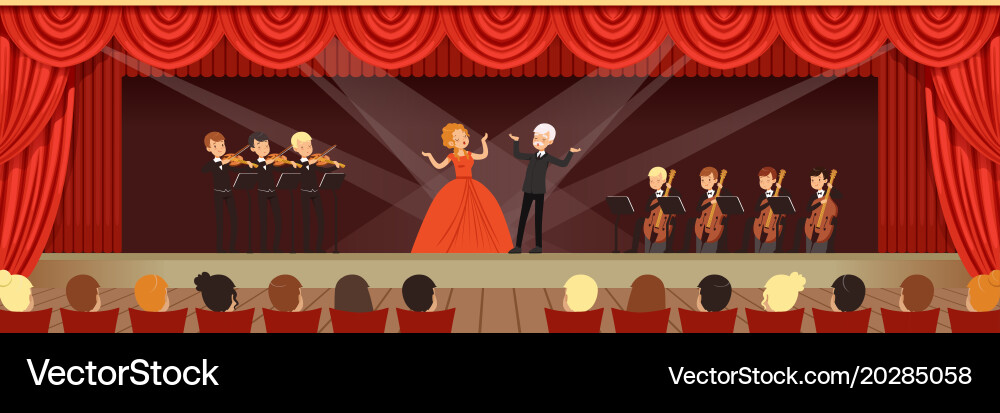 Opera singers singing on stage with symphonic Vector Image