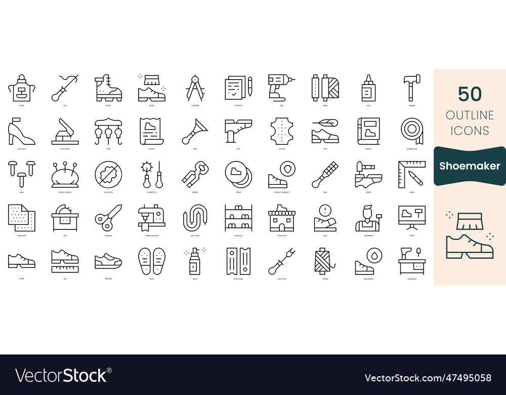 Set of shoemaker icons thin linear style icons Vector Image