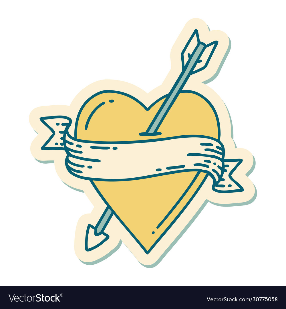 Tattoo style sticker an arrow heart and banner Vector Image
