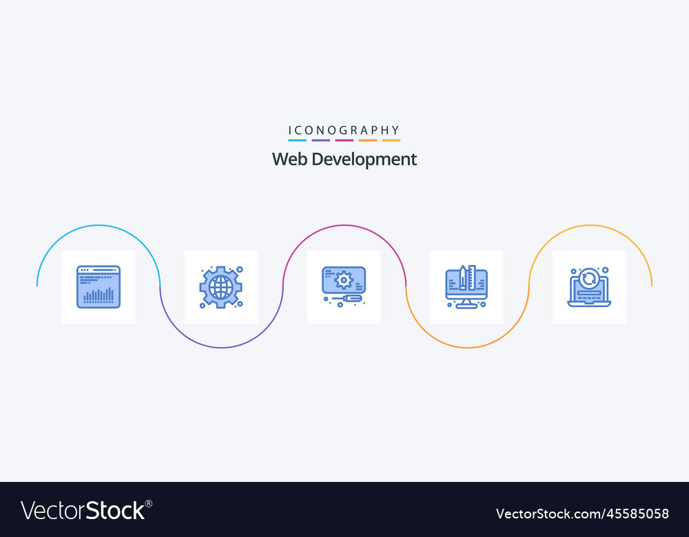 Web development blue 5 icon pack including Vector Image
