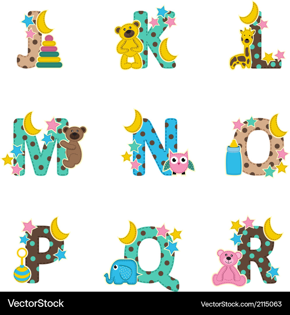 Alphabet bafrom j to r Royalty Free Vector Image