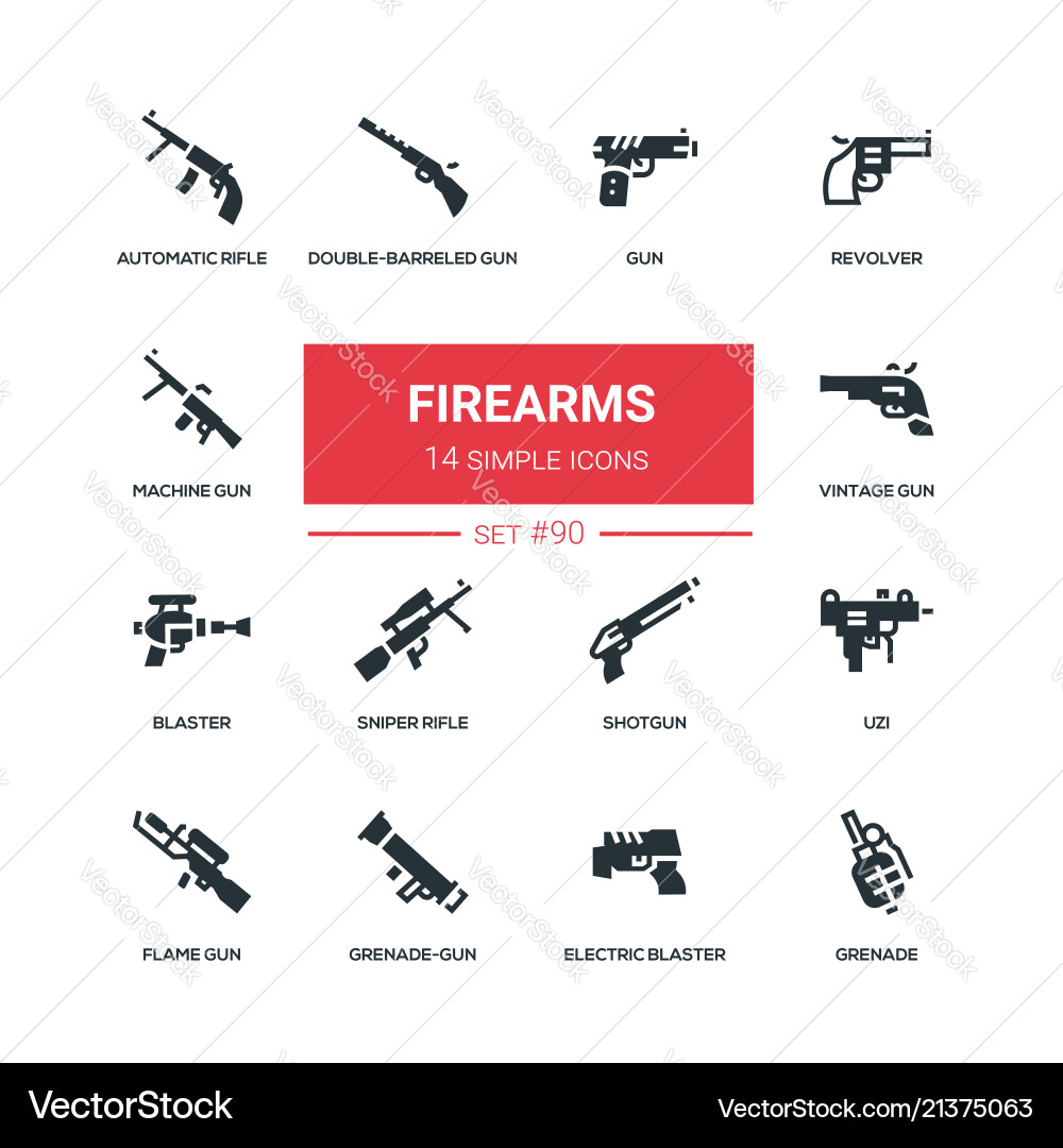 Firearms - flat design style icons set Royalty Free Vector