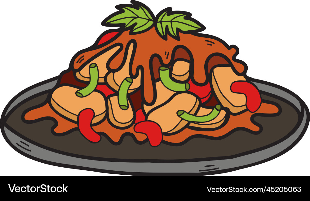 Hand drawn stir fried vegetables chinese Vector Image
