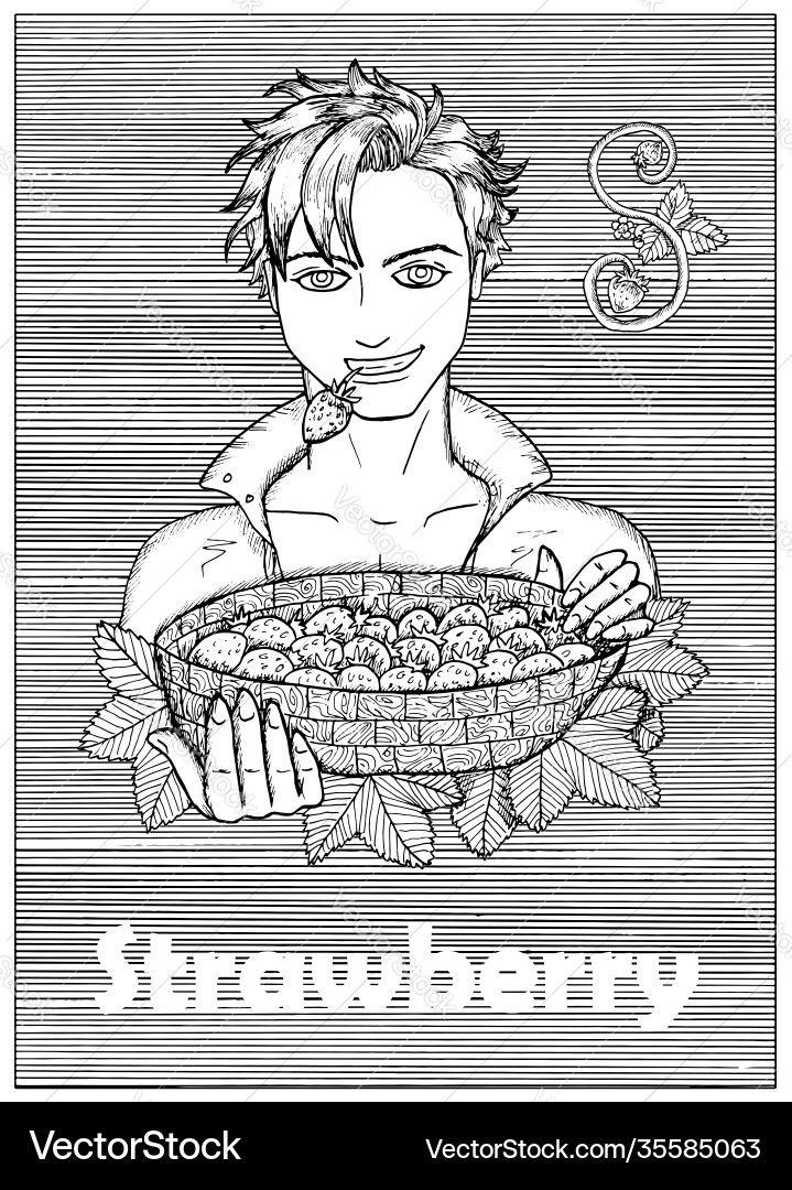Young handsome man holding strawberry Royalty Free Vector