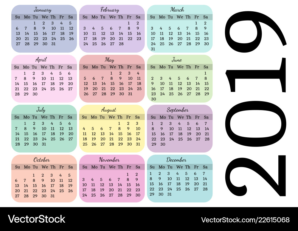 2019 calendar isolated on a white background Vector Image