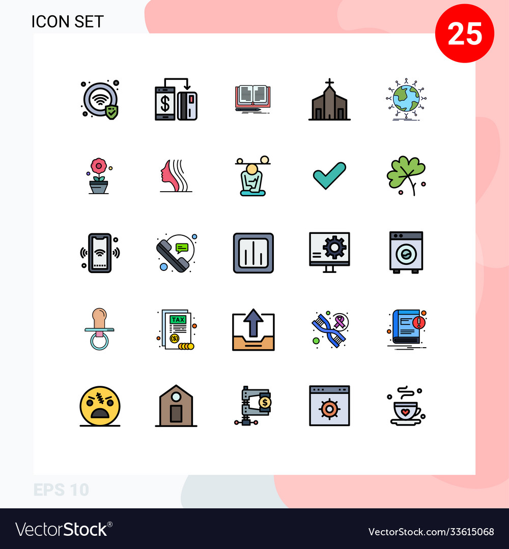 25 user interface filled line flat color pack of Vector Image
