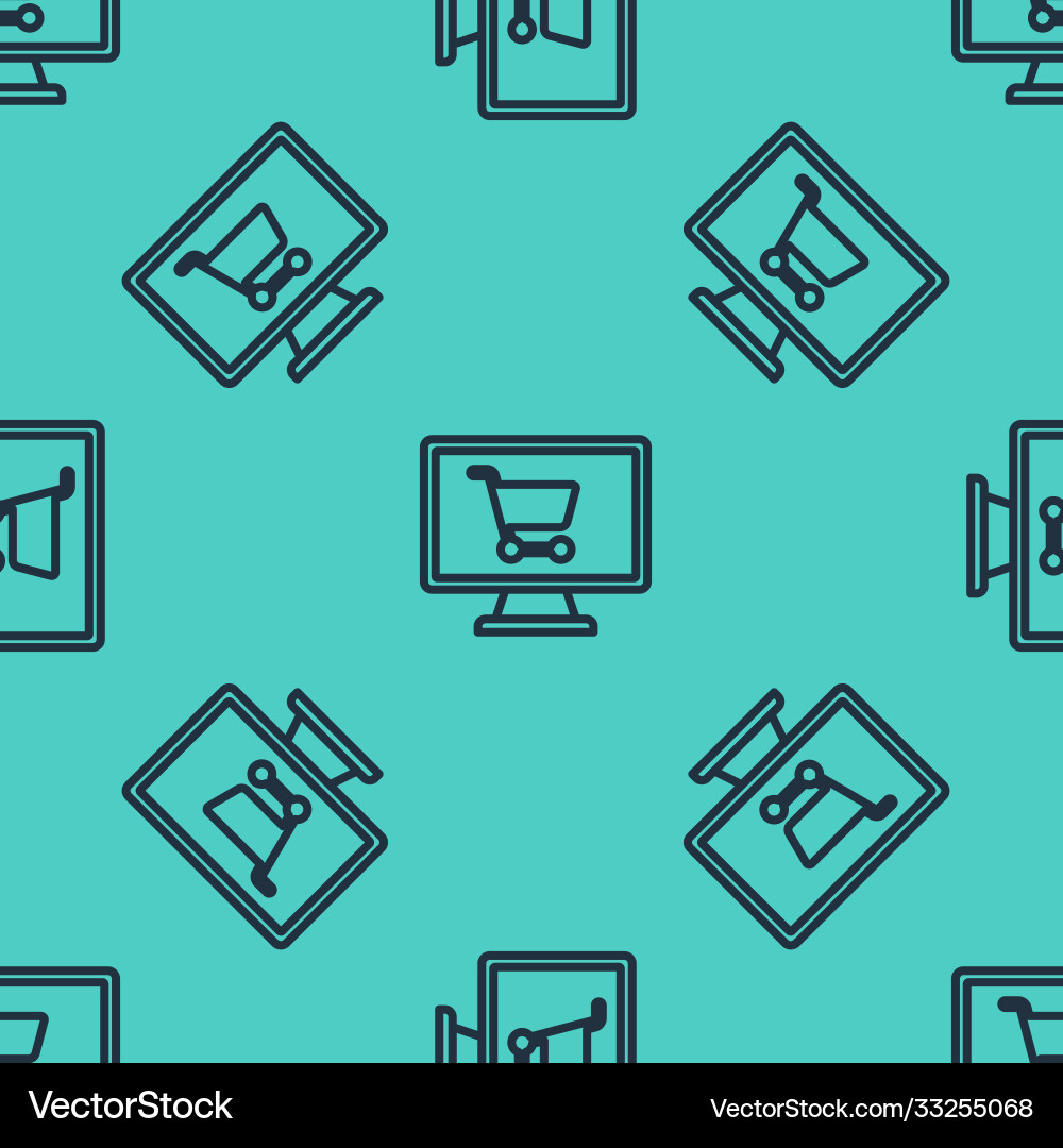 Black line shopping cart on screen computer icon Vector Image