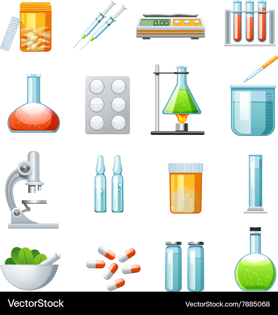 Pharmacology Flat Icons Collection Royalty Free Vector Image