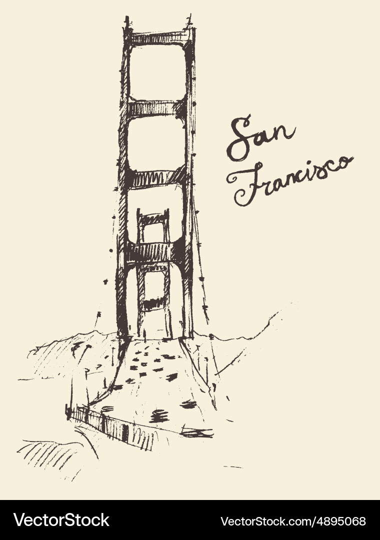 San francisco bridge vintage engraved Royalty Free Vector