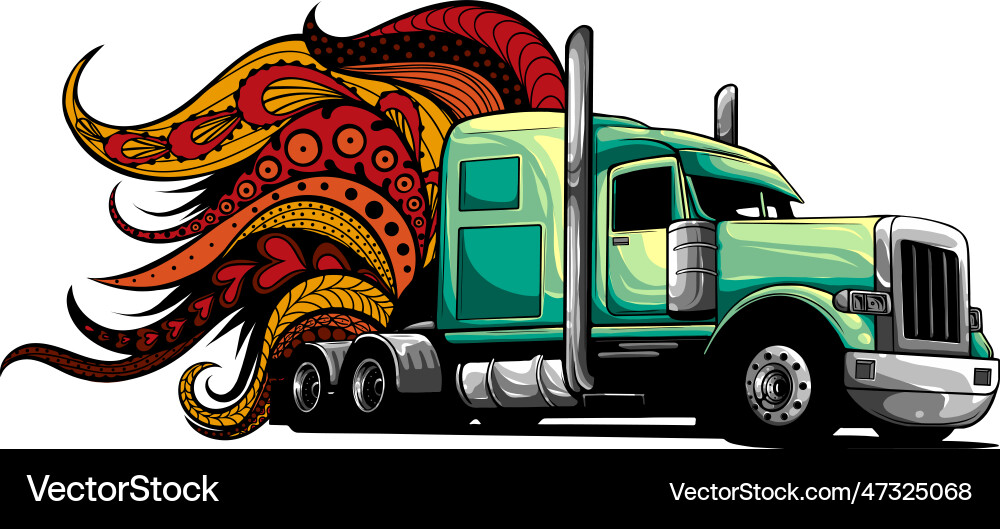 Semi truck with mandala Royalty Free Vector Image