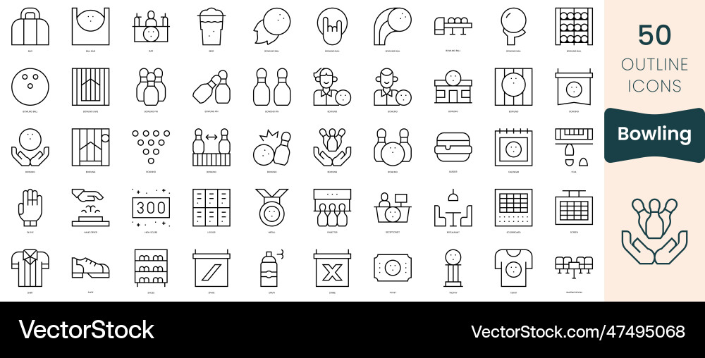 Set of bowling icons thin linear style pack Vector Image