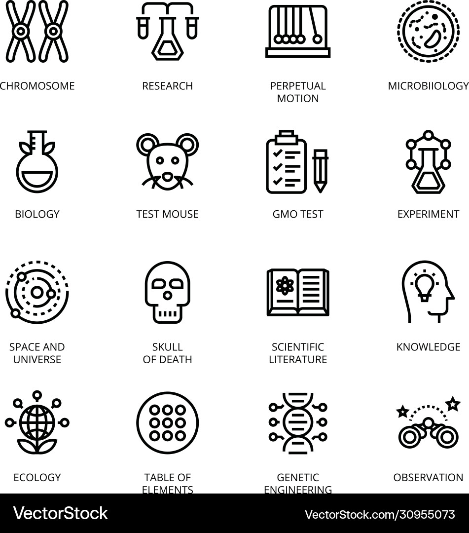 Biochemistry and genetics outline icons Royalty Free Vector