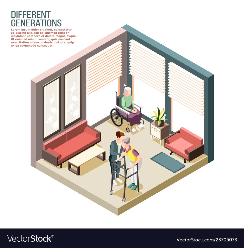 Different generations isometric composition Vector Image