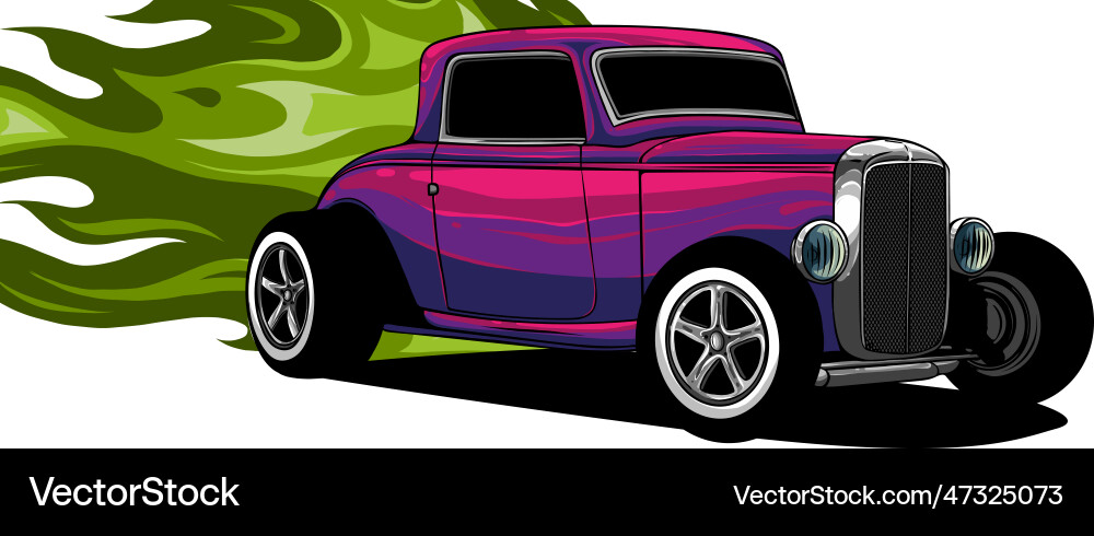 Hot rod car with flames Royalty Free Vector Image
