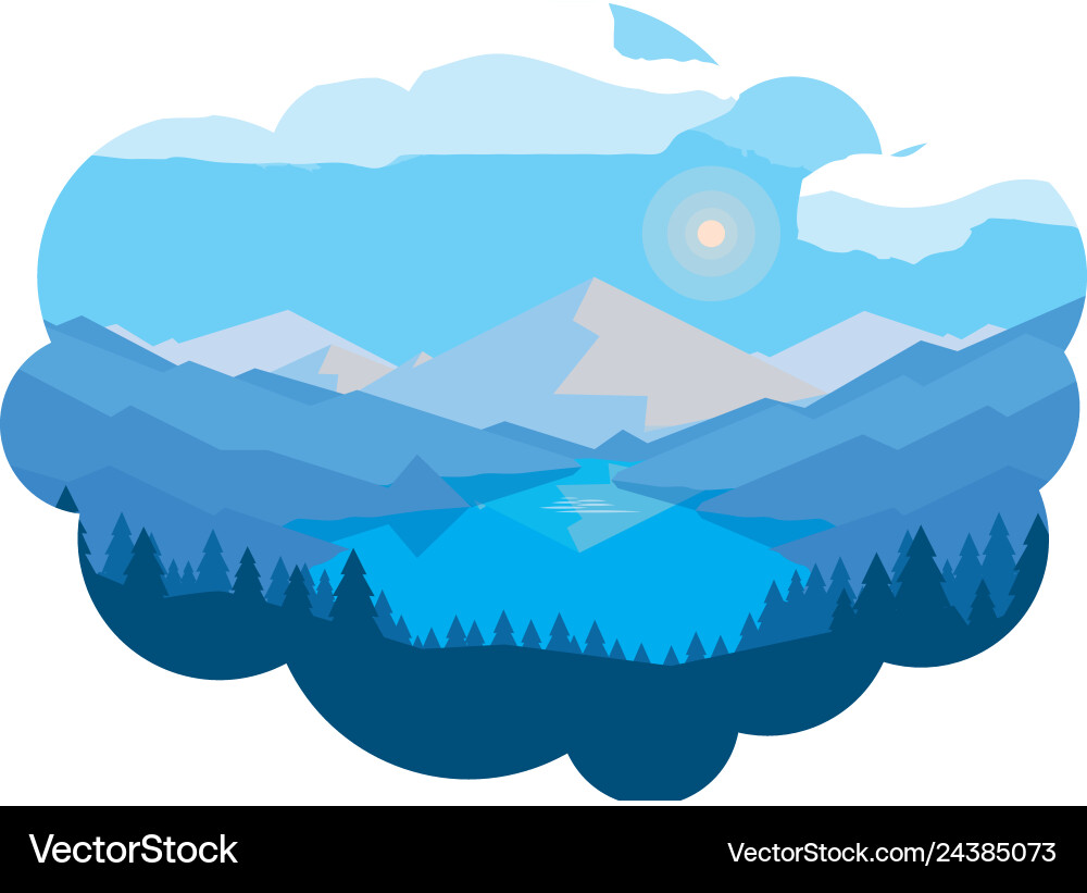 Mountains with forest and river snowscape scene Vector Image