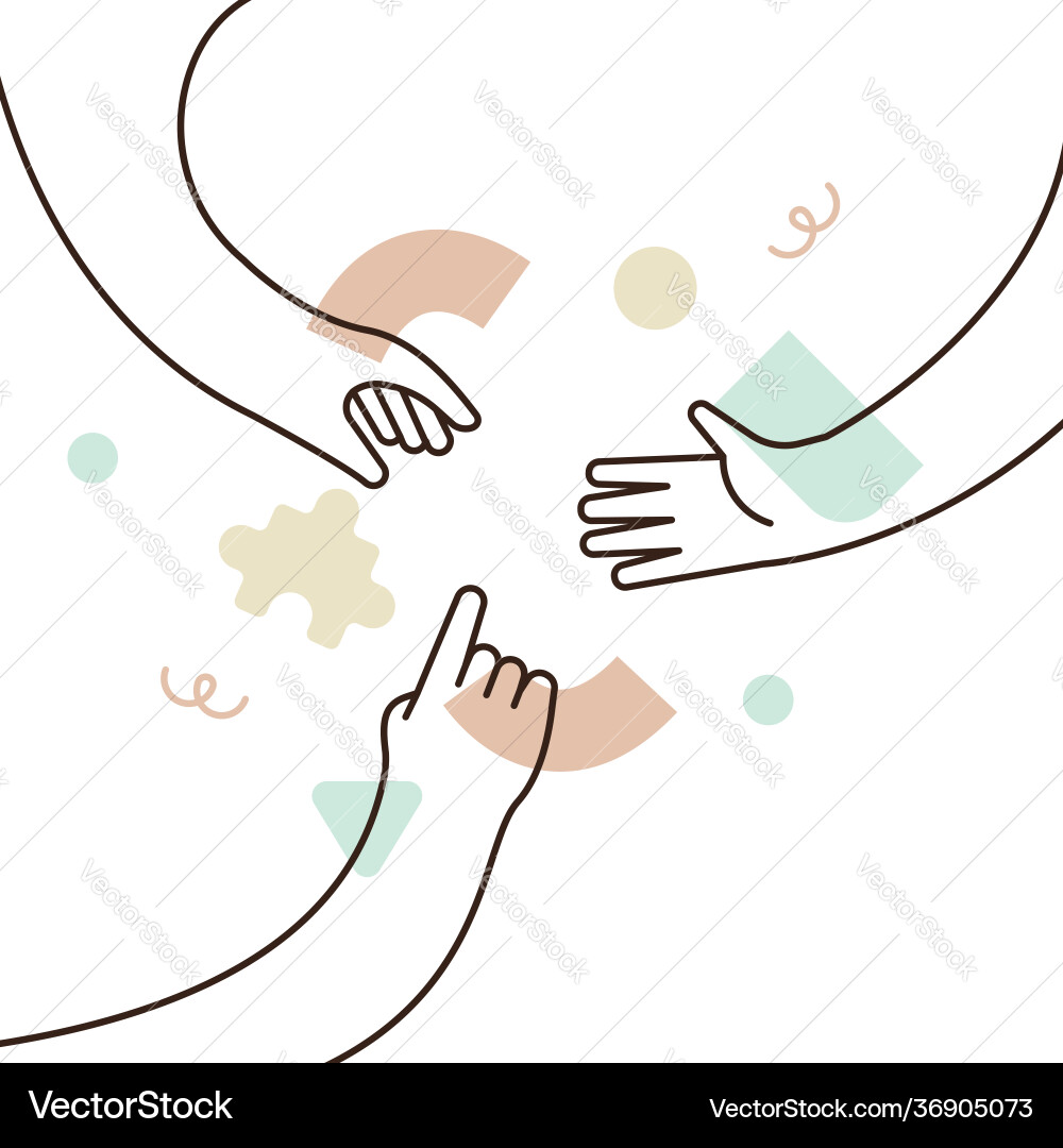People hands teamwork concept line cartoon Vector Image